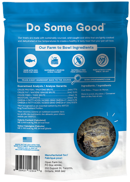 Single Ingredient Dog Treats - Dehydrated Cod Skins - Open Farm